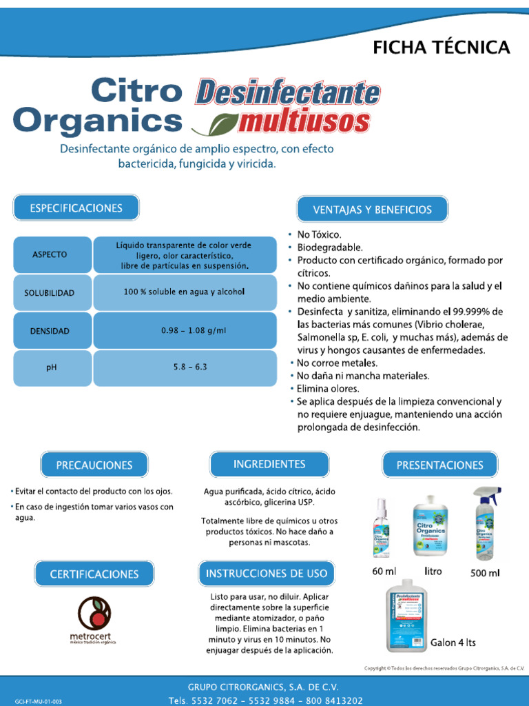 CITRO ORGANICS MULTIUSOS - Ficha Tecnica GCI-FT-MU-01-003 | PDF