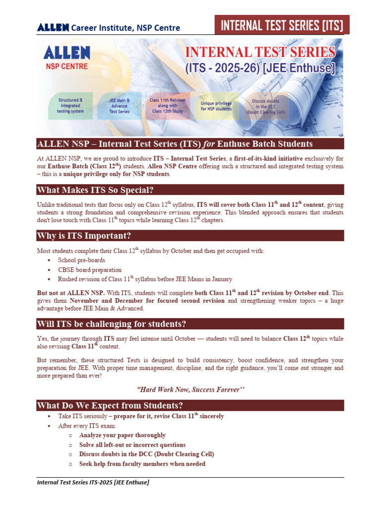 Internal Test Series ITD-2025 JEE Enthuse | PDF | Chemistry | Optics