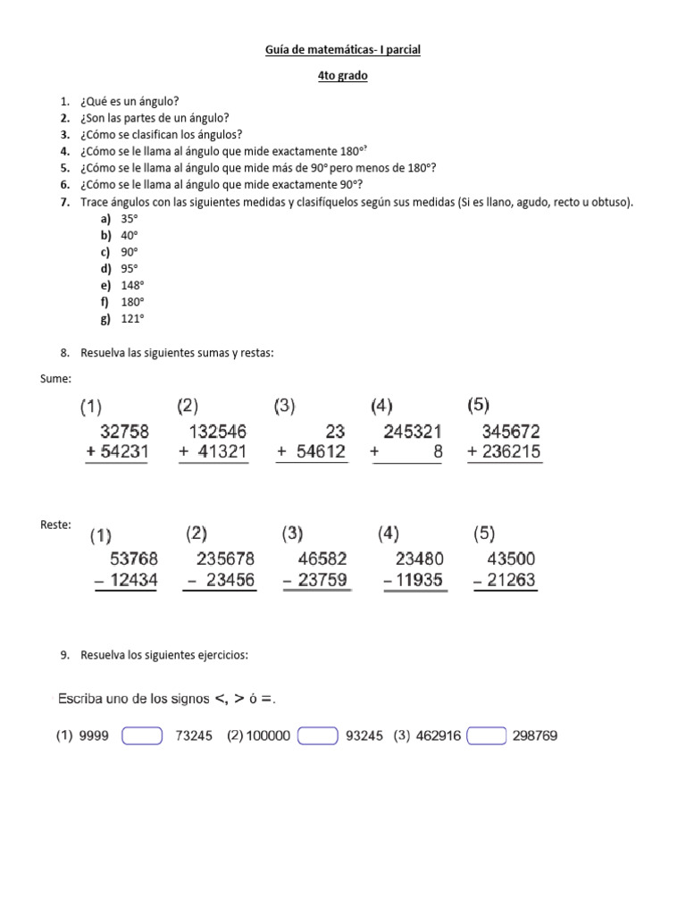 Guía de Matemáticas 4to | PDF