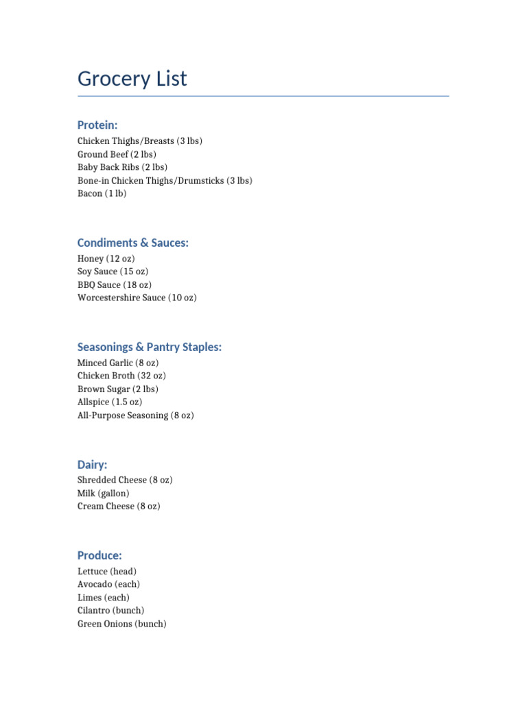 Comprehensive Grocery Shopping List | PDF