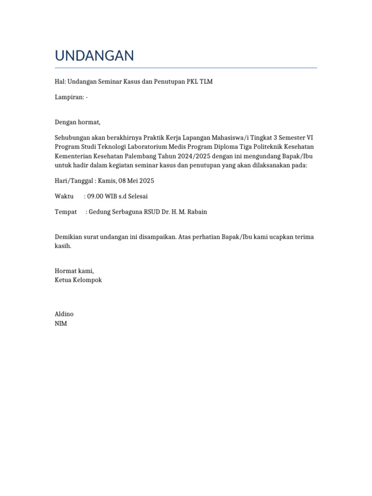 Undangan Seminar PKL TLM | PDF