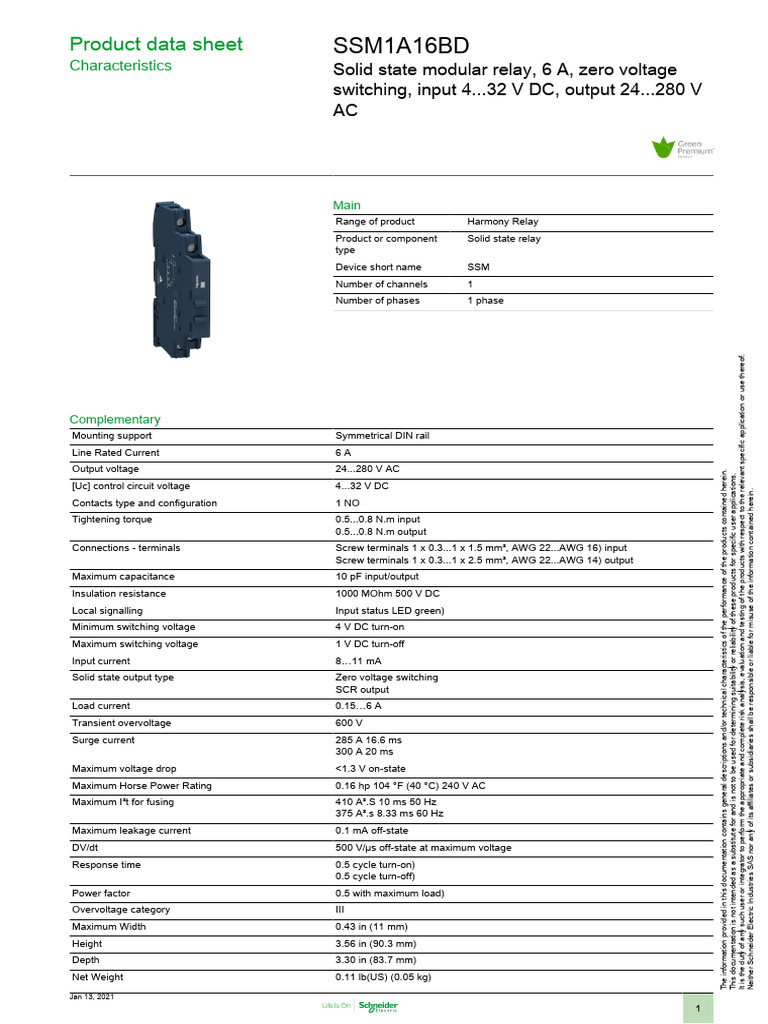 Solid State Relay SSM1A16BD Data Sheet | PDF | Relay | Electrical Equipment