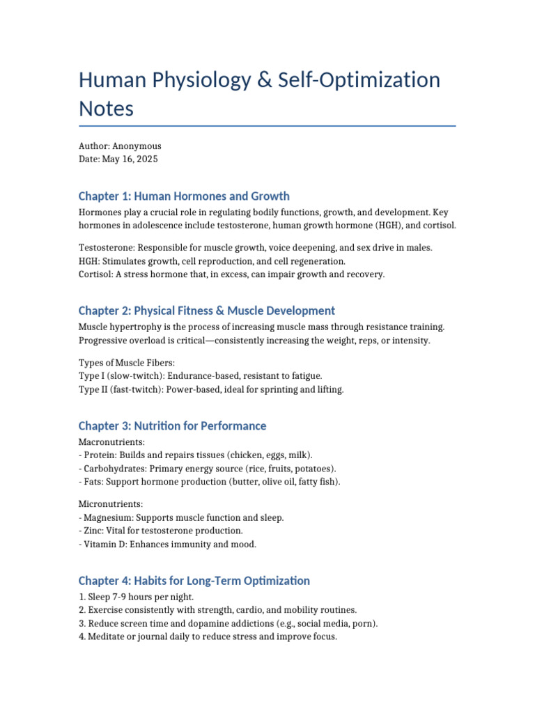Human Physiology And Self Optimization Notes Pdf
