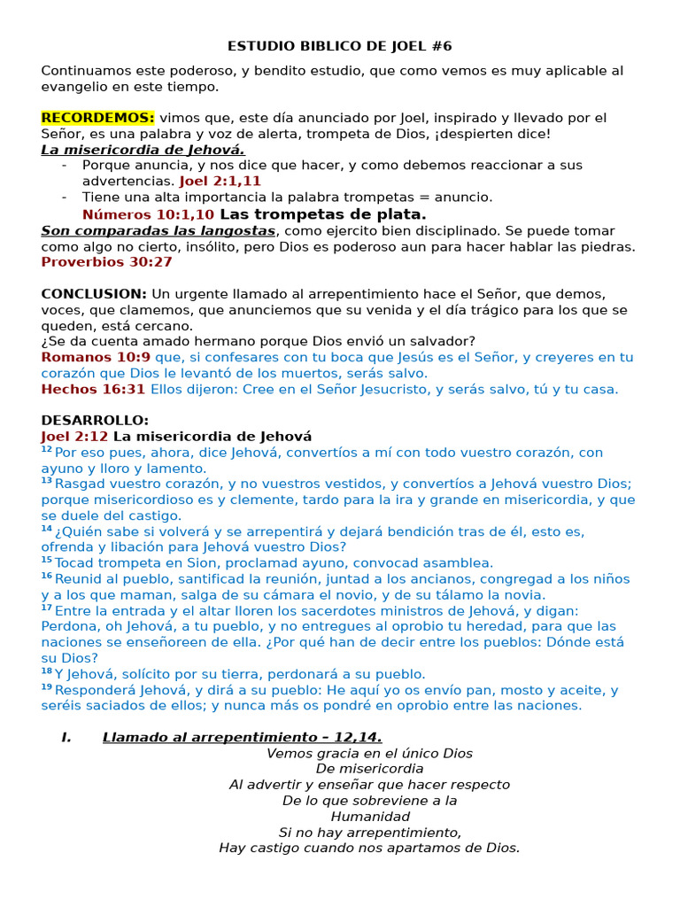 Estudio Biblico de Joel 6 | PDF | Misericordia | Jesús