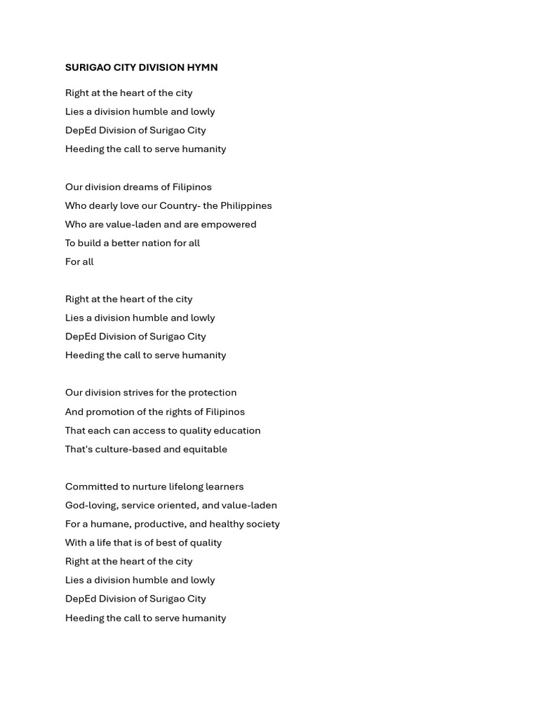 Division Hymn Carascian Hymn Batch Song Lyrics | PDF | Performing Arts ...