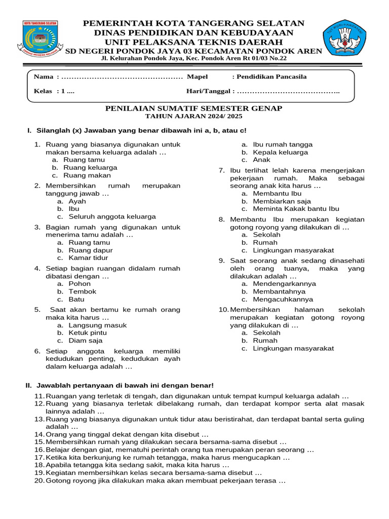 Penilaian Sumatif Semester Genap - TP.24-25 - Pendidikan Pancasila | PDF