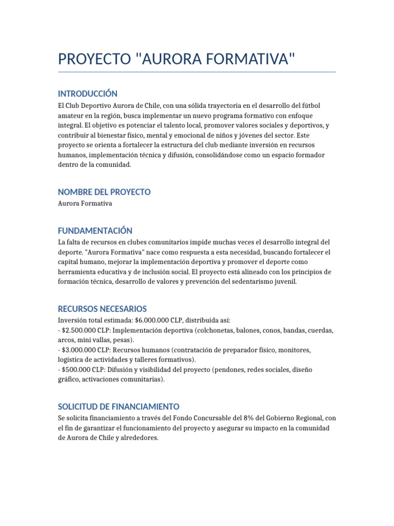 Proyecto Aurora Formativa | PDF | Chile | Desarrollo personal