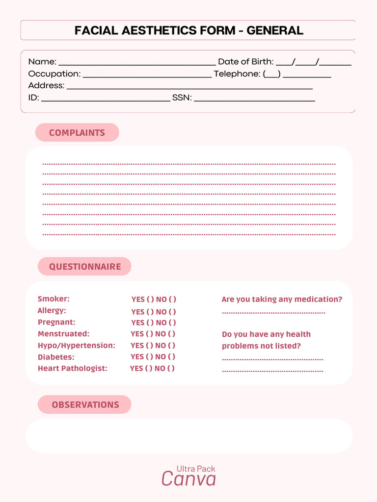 Facial Aesthetics Form - General | PDF