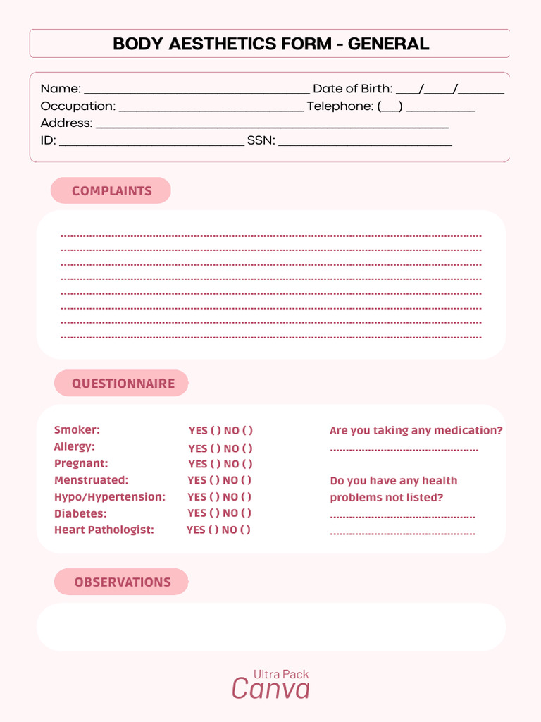 Body Aesthetics Form - General | PDF