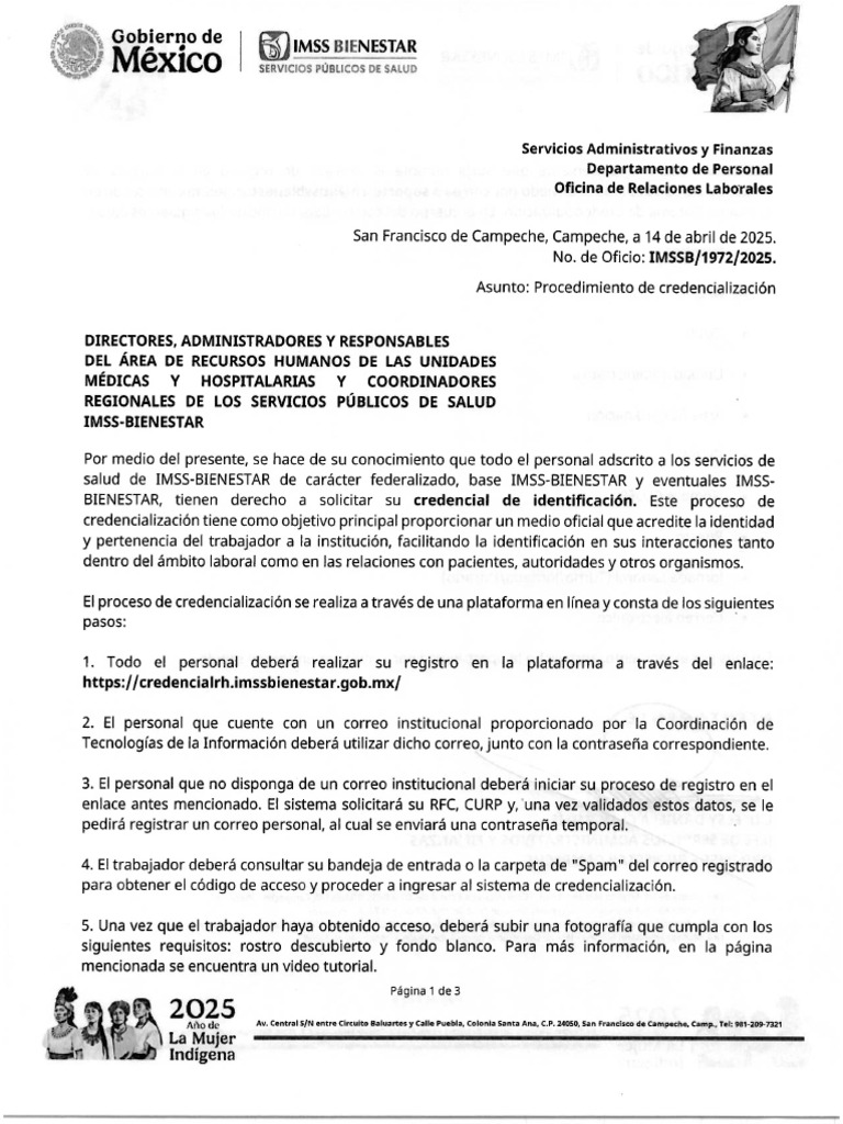 IMSSB-1972-2025 - Procedimiento de Credencialización | PDF