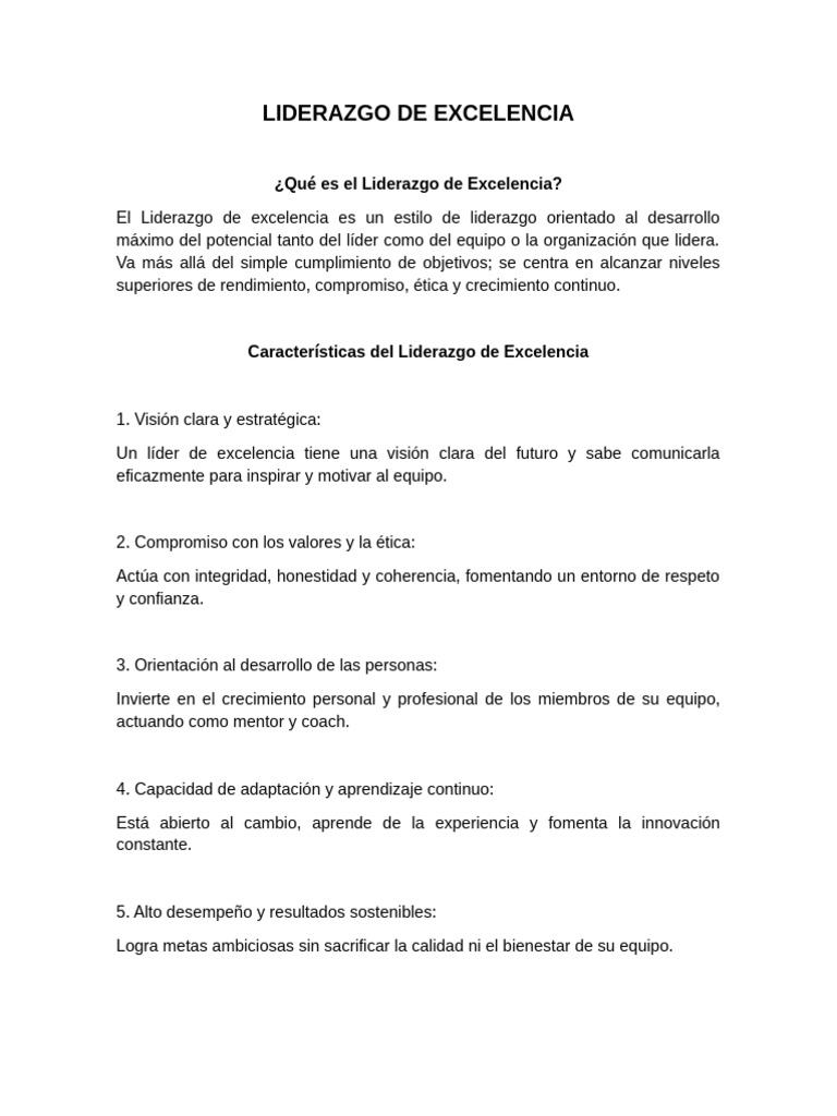 Liderazgo de Excelencia | PDF