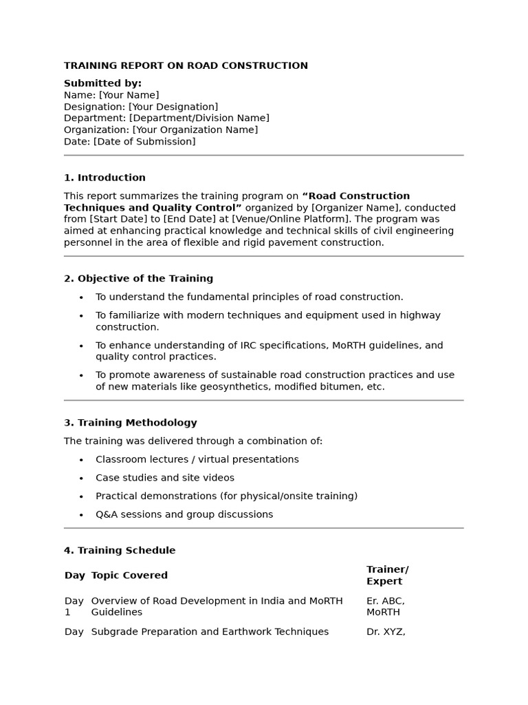 Training Report On Road Construction | PDF | Road | Road Surface