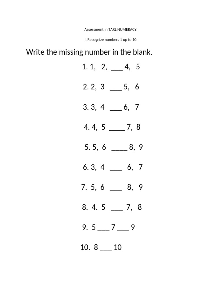 TARL Numeracy Assessment Worksheet | PDF
