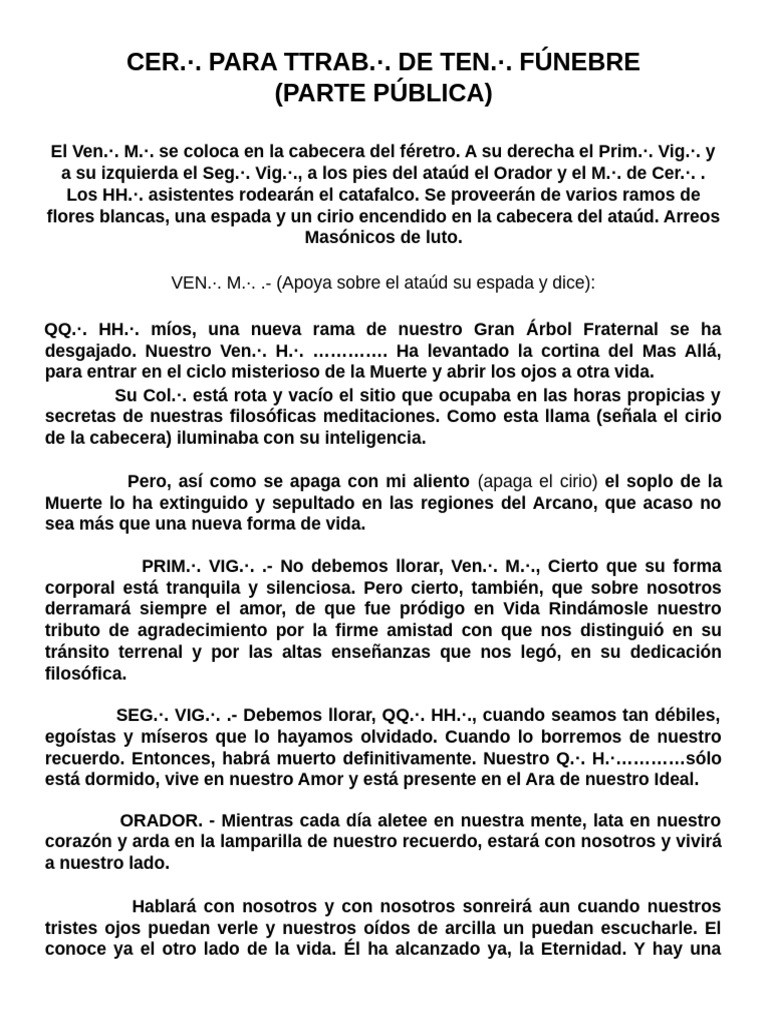 CEREMONIA DE TENIDA FÚNEBRE - REVISADA | PDF