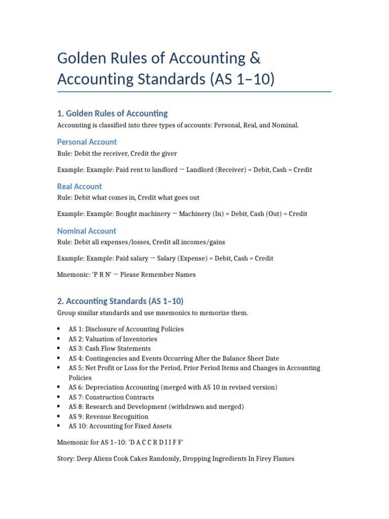 Golden Rules and Accounting Standards Summary | PDF
