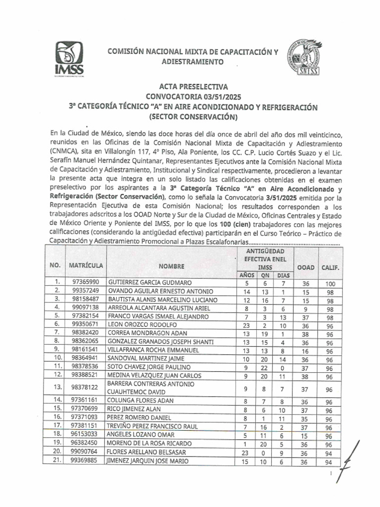 ACTA PRESELECTIVA CONV 3-51-2025 | PDF