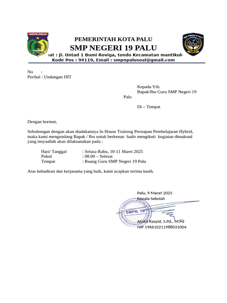 Undangan Iht Pembelajaran Hybrid | PDF