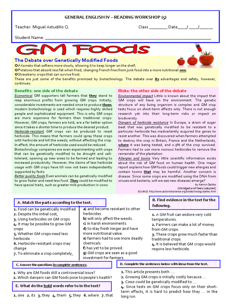 READING WORKSHOP 5 - GM FOODS - Ss | PDF | Genetic Engineering ...