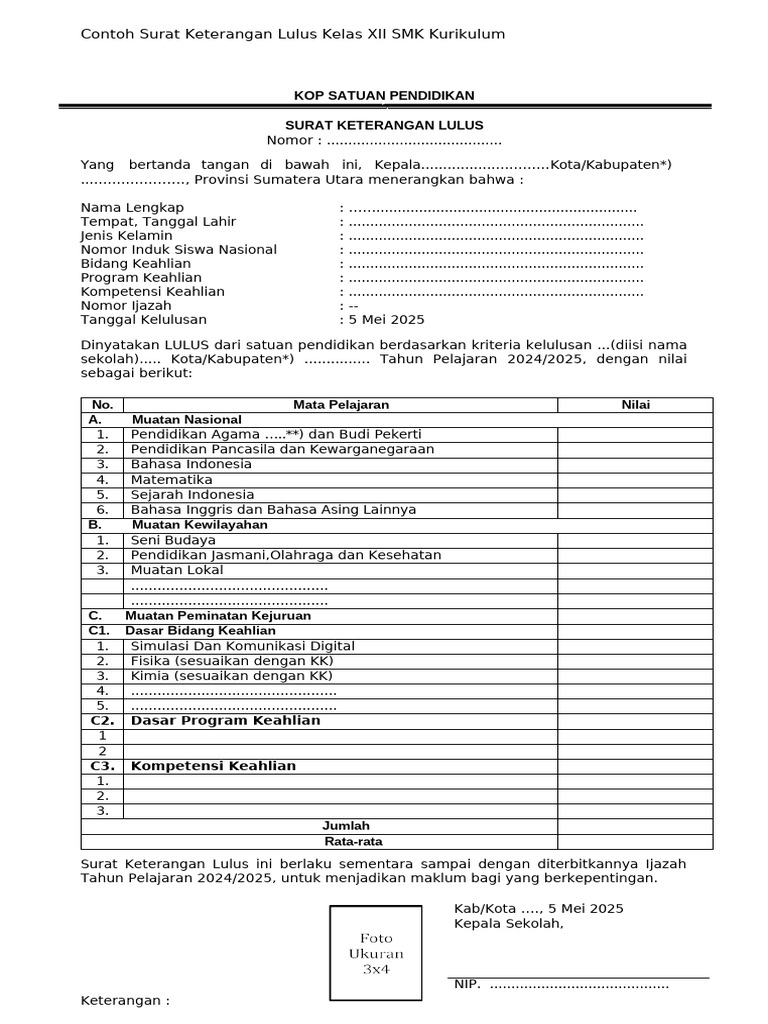Format SKL SMK Tahun 2025 K.13 | PDF