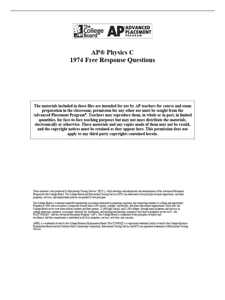1974 FRQs CB APPhy C Mech | PDF | Force | Advanced Placement