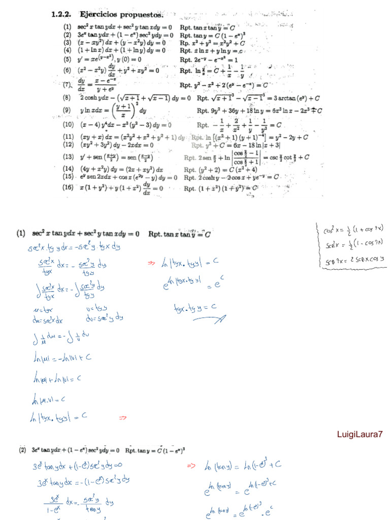 ECUACIONES DIFERENCIALES | GUÍA PRÁCTICA | EJER 1.2.2. | PDF
