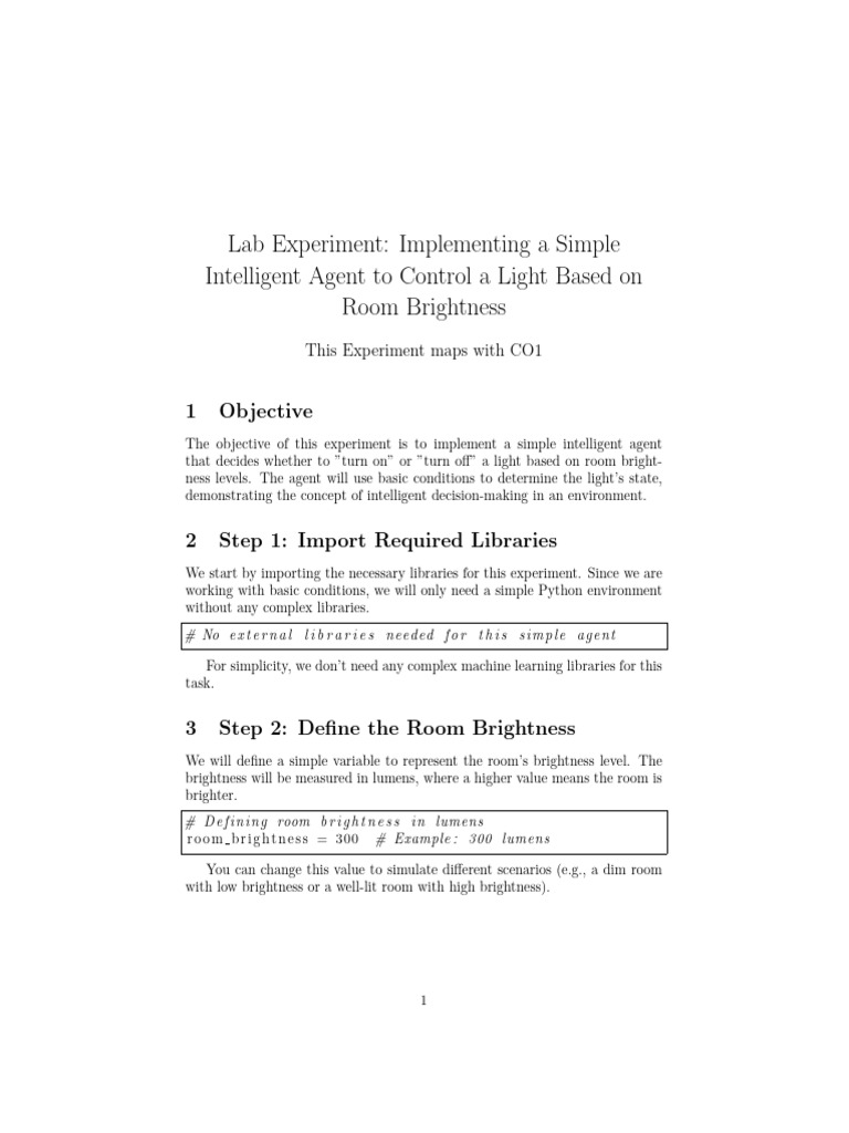 Lab Experiment: Implementing A Simple Intelligent Agent To Control A ...