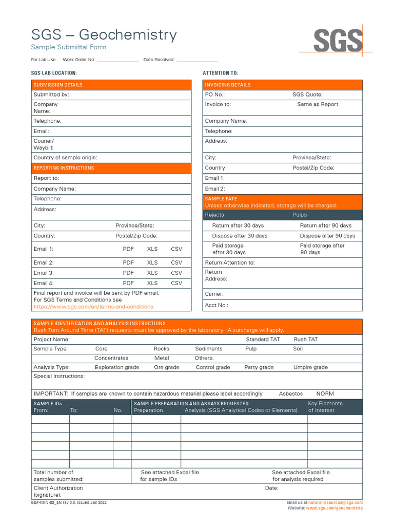 SGS NR Geochemistry Sample Form en | PDF