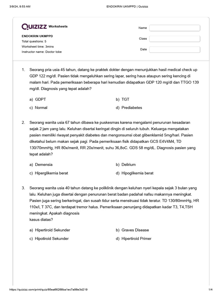 ENDOKRIN UKMPPD - Quizizz | PDF