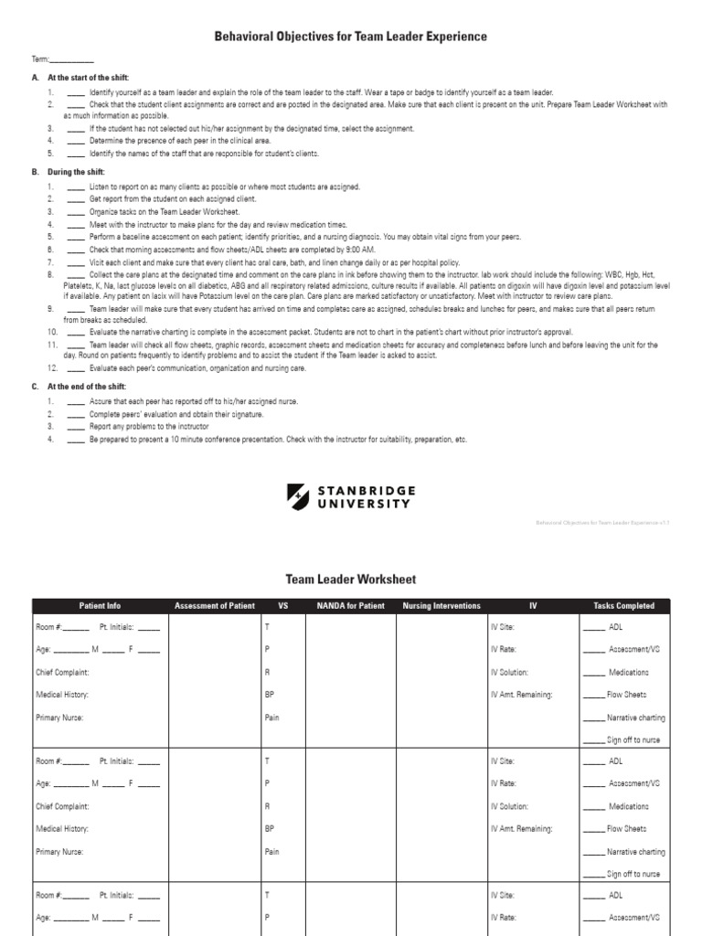 Team Leader Worksheets (2018) | PDF | Nursing | Patient