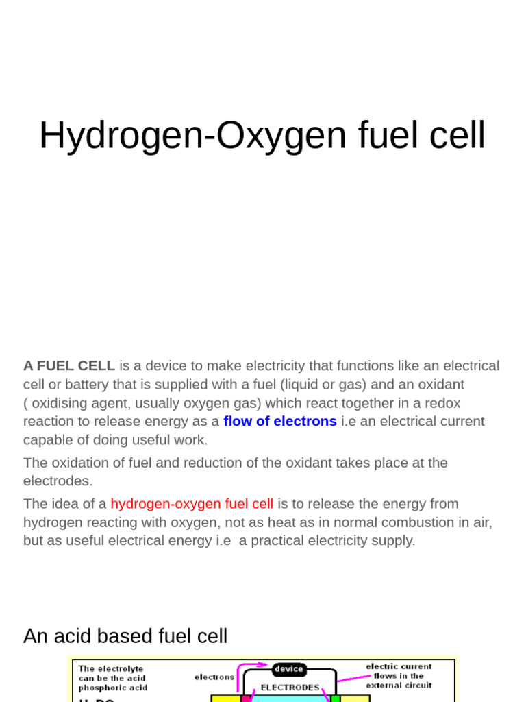 Hydrogen-Oxygen Fuel Cell | PDF