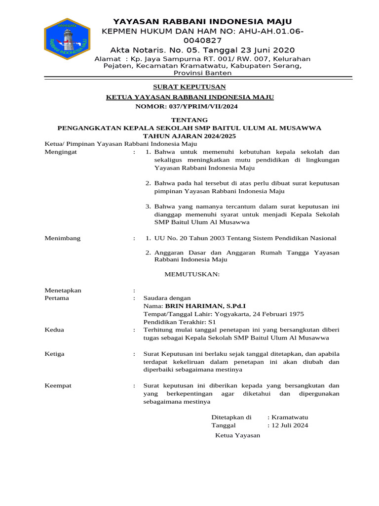 037 SK Kepsek 2024 2025 | PDF