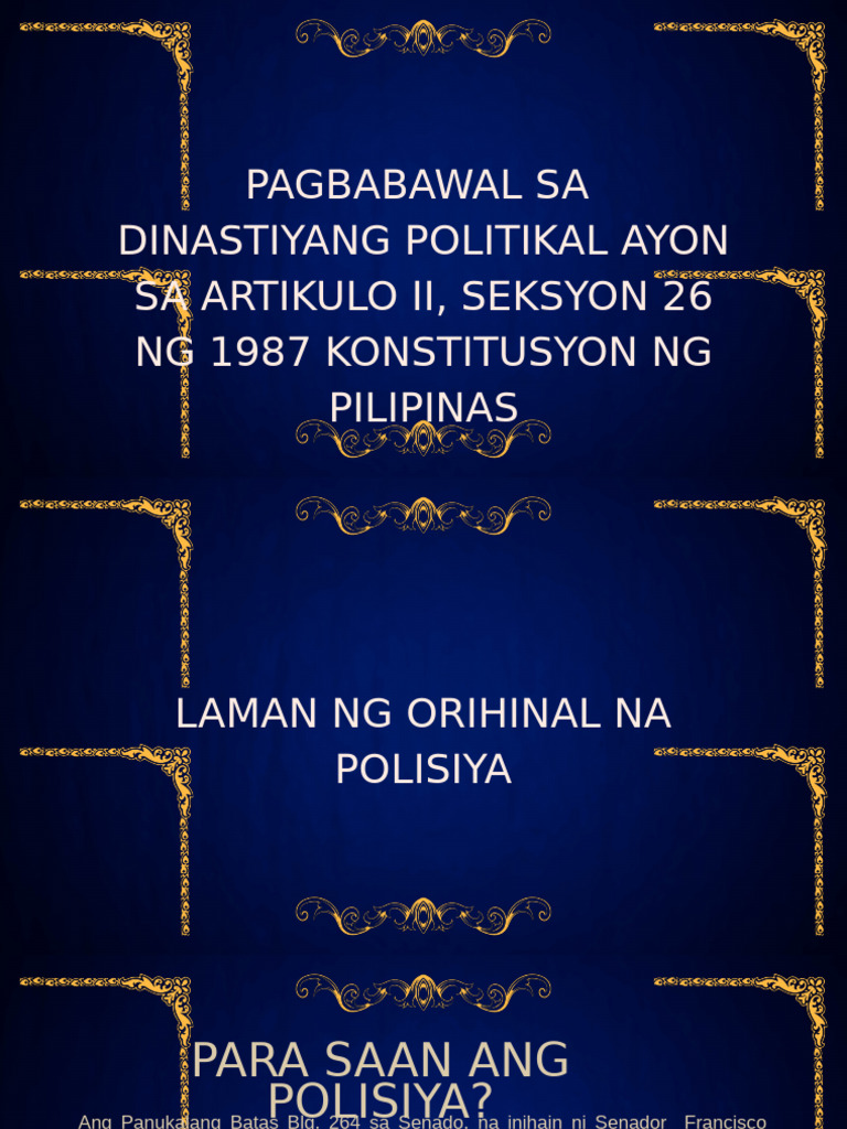 Pagbabawal Sa Political Dynasty Ayon Sa Artikulo II, Seksyon 26 NG 1987 ...
