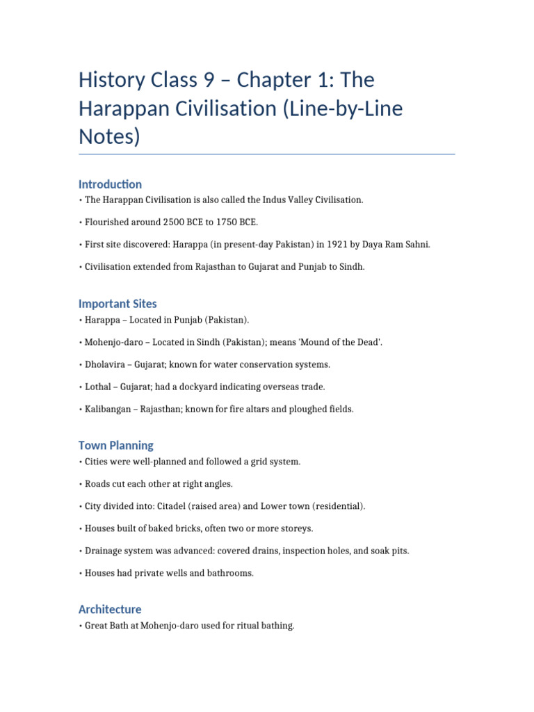 Harappan Civilisation Notes Class9 | PDF