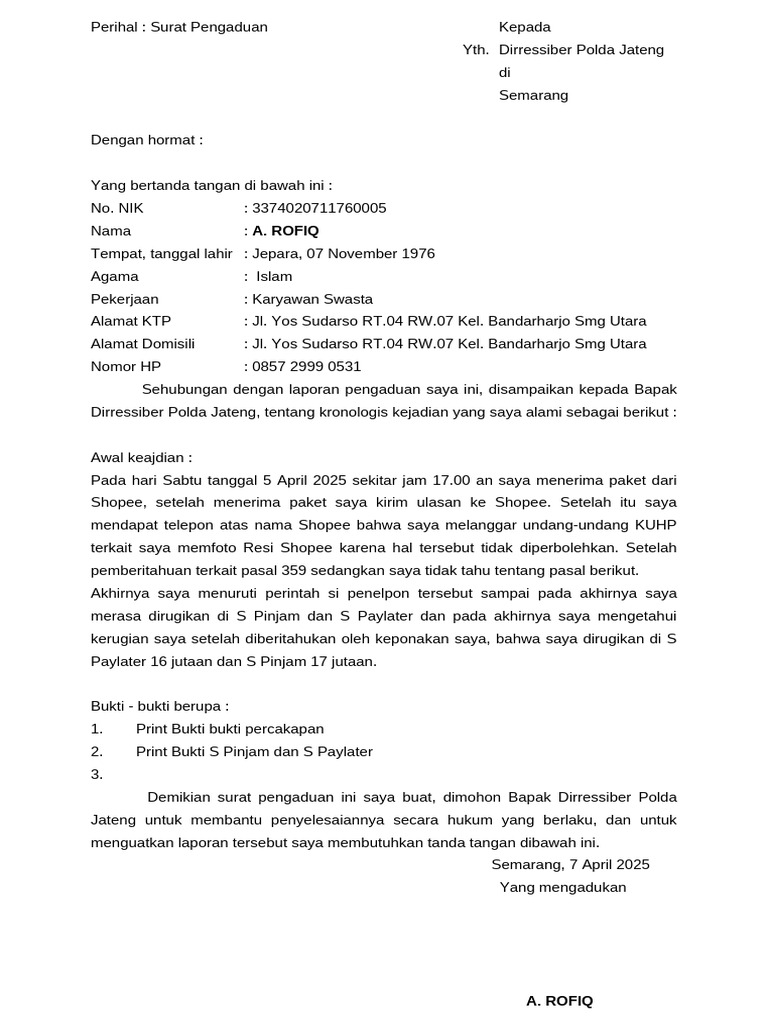 Surat Pengaduan | PDF