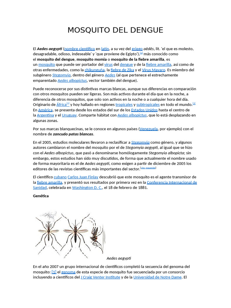 Mosquito Aedes aegypti: Transmisor del Dengue | PDF | Aedes aegypti ...
