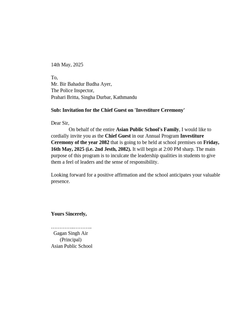 Invitation for Investiture Ceremony | PDF