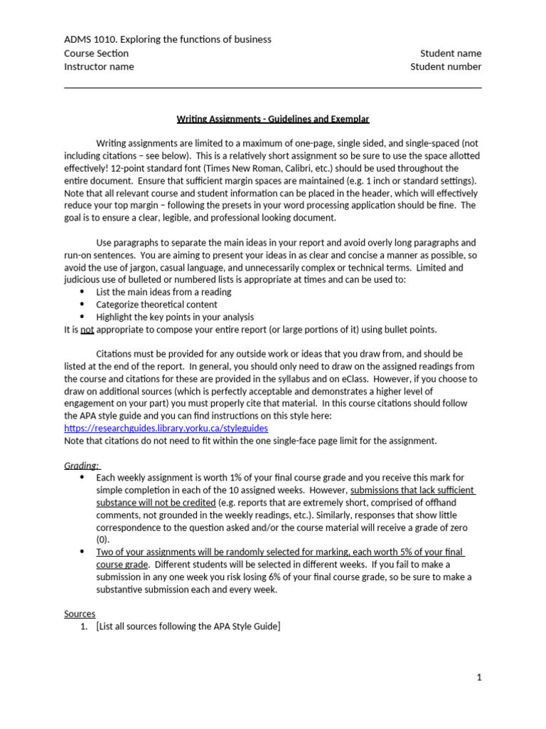 ADMS 1010 Writing Assignment Guidelines | PDF | Causality | Economics