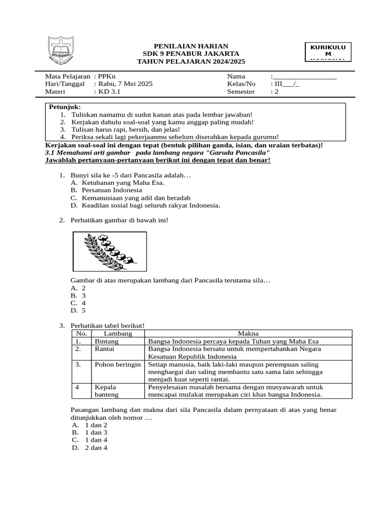PH PPKN KD 3.1 Dan 4.1 KELAS 3 2025 | PDF