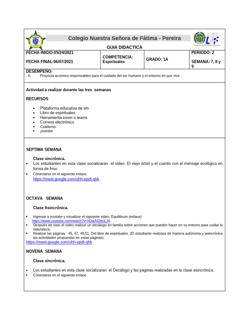 1 A Guias Clase Virtual Semanas 7,8,9 Segundo Periodo | PDF