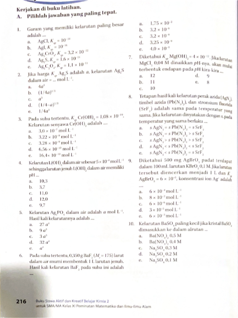 Kimia XI - Latihan Soal Kelarutan | PDF