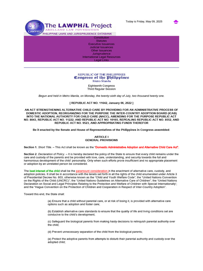 RA 11642 - Domestic Administrative Adoption and Alternative Child Care Act | PDF | Adoption ...
