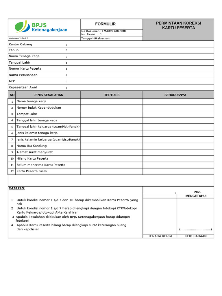 Form Koreksi Data | PDF