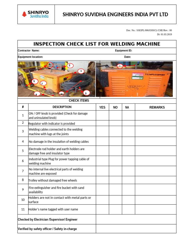 Welding Machine Checklist | PDF