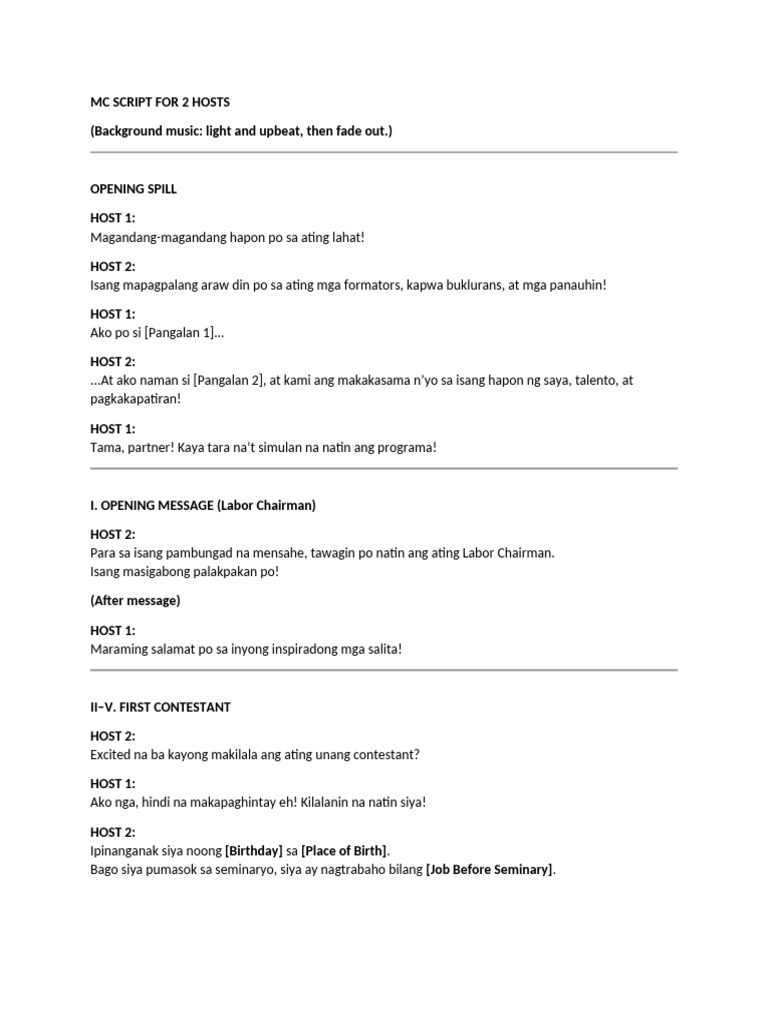 MC Script For 2 Hosts | PDF