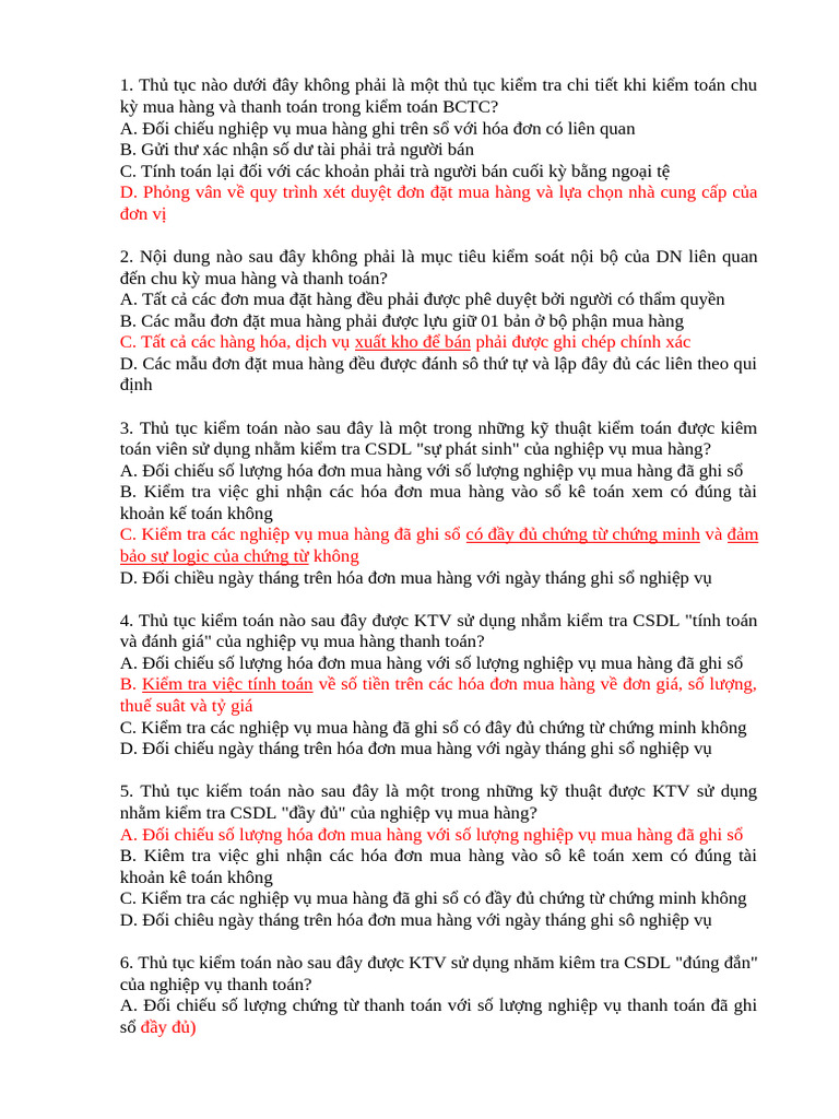 Kiểm BCTC căn bản Ques | PDF