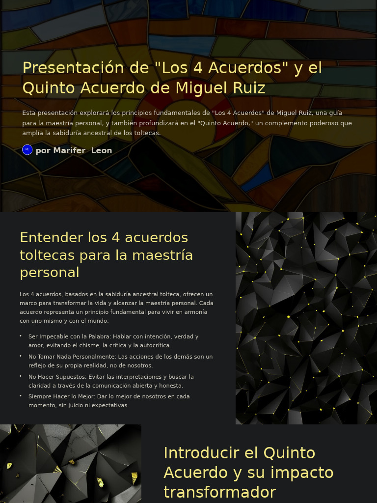 Presentacion de Los 4 Acuerdos y El Quinto Acuerdo de Miguel Ruiz | PDF | Las emociones | Autoestima