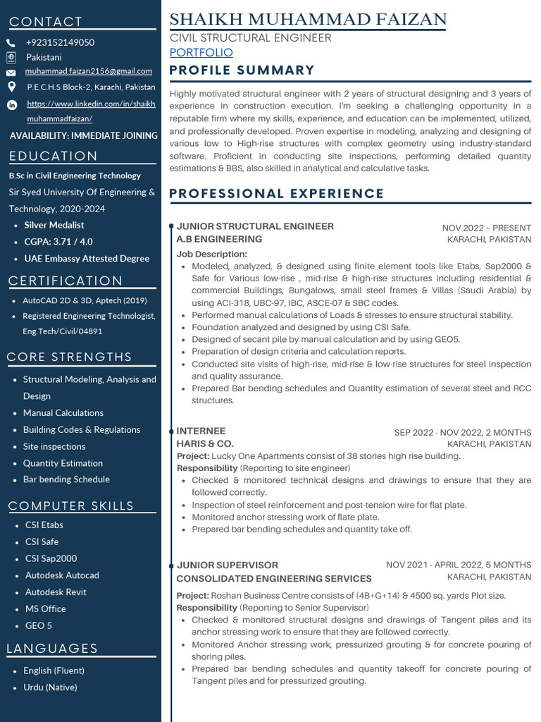 C.V Shaikh Muhammad Faizan | PDF | Engineering