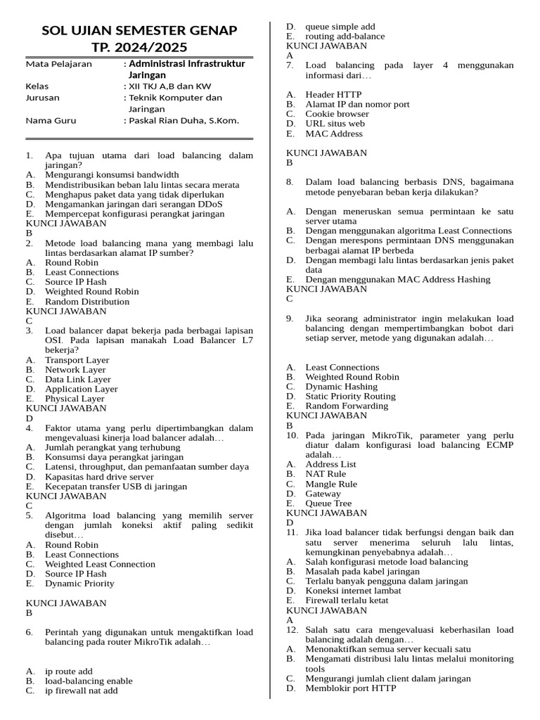 Soal Aij Kelas Xii TKJ | PDF