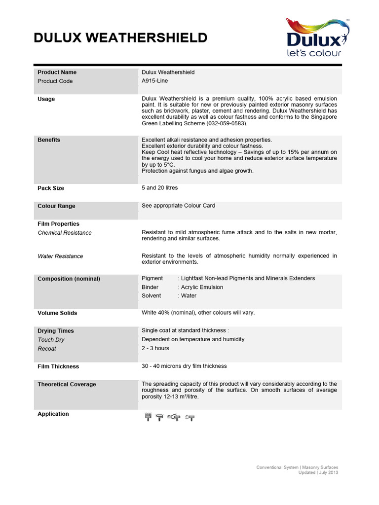 Dulux Weathershield A915 01 MSDS | PDF | Paint | Acrylic Paint