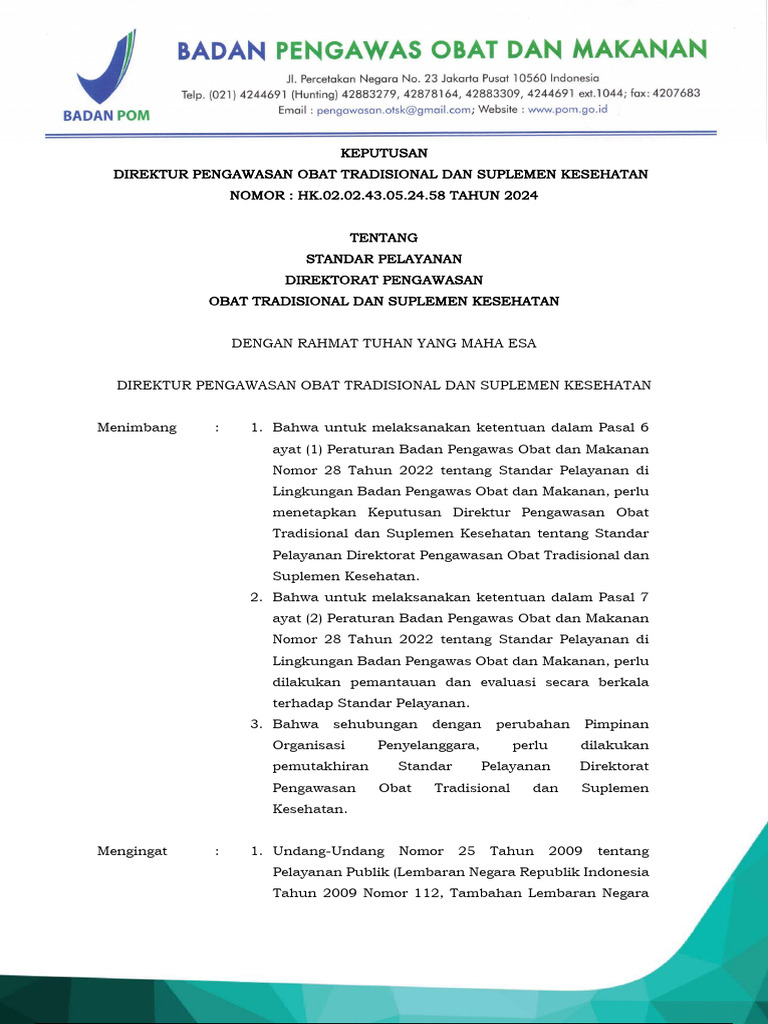 Standar Pelayanan Publik Ditwas OTSK Tahun 2024 | PDF